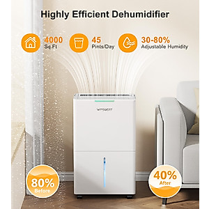 Wpsoert 4,000 Sq.Ft Dehumidifier for Basement with Drain Hose, 45 Pints Dehumidifiers for Home Large Room, Bedroom Intelligent Humidity Control with Auto Shut Off, Auto Defrost, Dry Clothes, 24H Timer