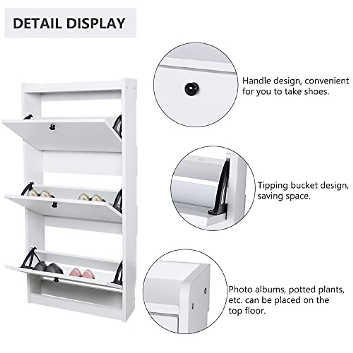 ZHFEISY 3 Tier Shoe Cabinet Shoe Storage Cabinet Tipping Bucket Design Shoe Cabinet White Shoe Rack for Entryway Hallway