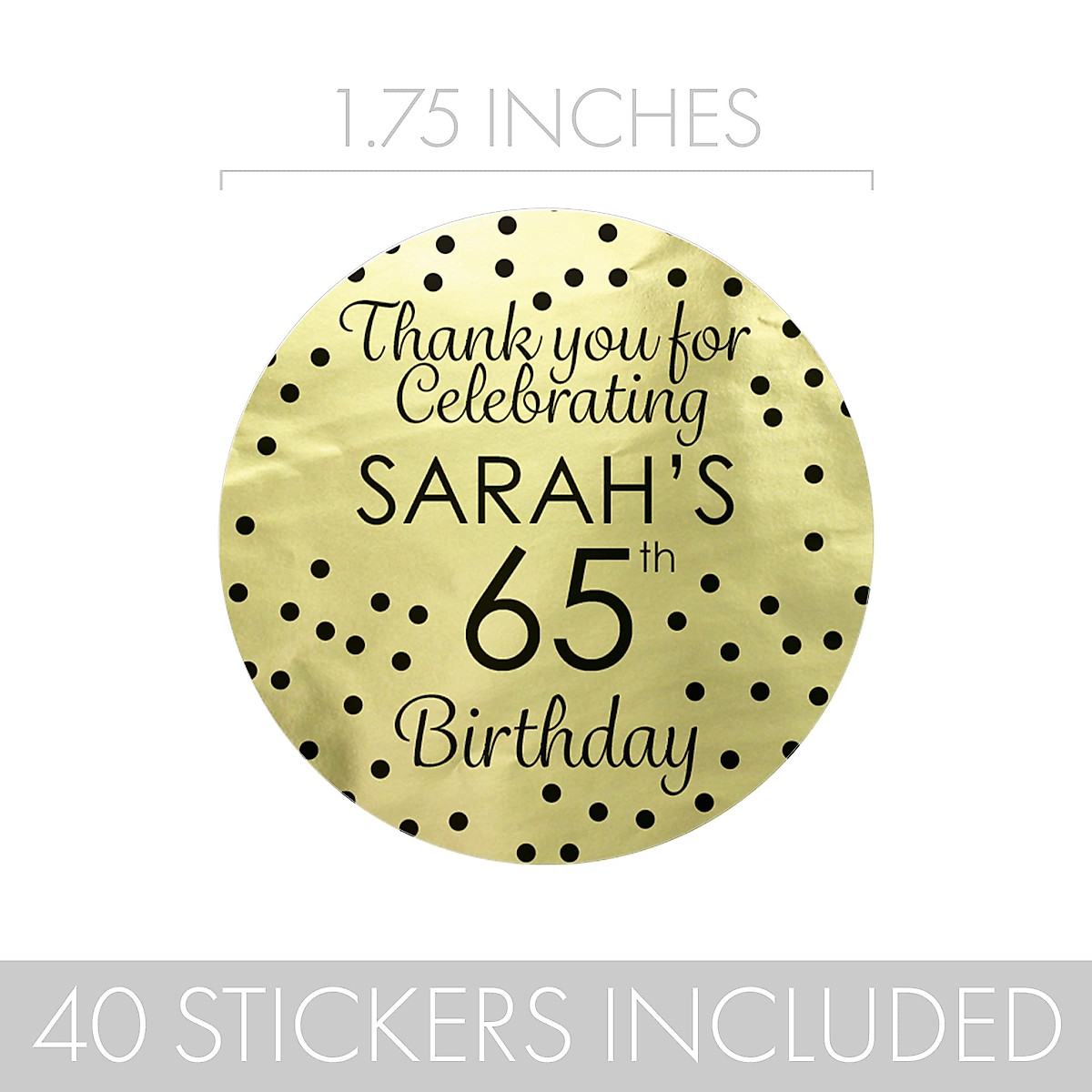 Personalized Black and Gold Thank You Favor Stickers - 1.75 in. - 40 Labels