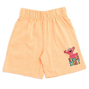 Sesame Street Elmo Cookie Monster Big Bird Little Boys T-Shirt and Shorts Outfit Set Multicolor/Orange 7-8