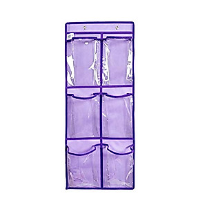 ANIZER Over The Door Hanging Shoe Organizer Narrow Closet Door Shoe Storage 6 Large Clear Pockets Chart 2 Pack (PURPLE)
