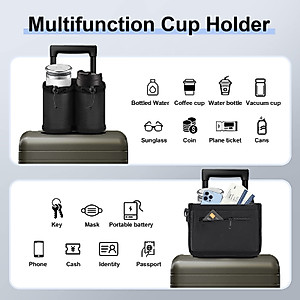 Luggage Cup Holder for Suitcases Free Hands, Travel Accessories, Adjustable for Different Sizes of Coffee Cups, Universal Luggage Accessories for Flight Attendants, Business Travelers, Tourists-Black