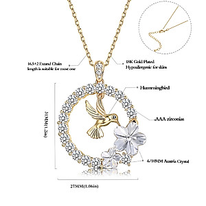 Sllaiss 18K Gold Plated Hummingbird Pendant Necklace for Women Circle Necklace, Animal Necklace Crystals from Austria,Jewelry Gifts for Christmas