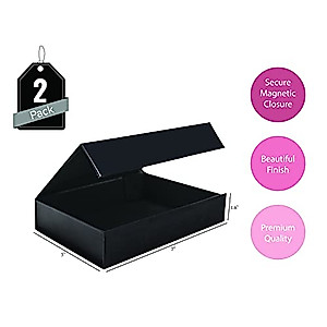 2 Pack Black Hard Gift Box with Magnetic Closure Lid 7" x 5" x 1.6" Rectangle Boxes For Gifts With Black Glossy Finish (Black, 2 Boxes)