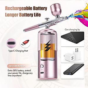 OKUPAN Nail Airbrush Machine - Cordless Airbrush Kit with Compressor - Portable Airbrush for Nails, Cake Cookies Decorating, Makeup, Barber, Model Painting (Pink)