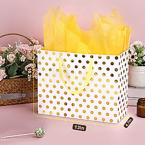 MOXARYSU Large Gift Bags With Handles: 5 Pack 13X4.7X10.2 Metallic Polka Dot Gift Bags With 15 Tissue Paper （5 Colors）