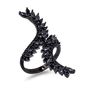 Cocktail Fashion Ring Size Adjustable From 6-8.5 CZ Marquise Shape Jewelry for Women (Black)