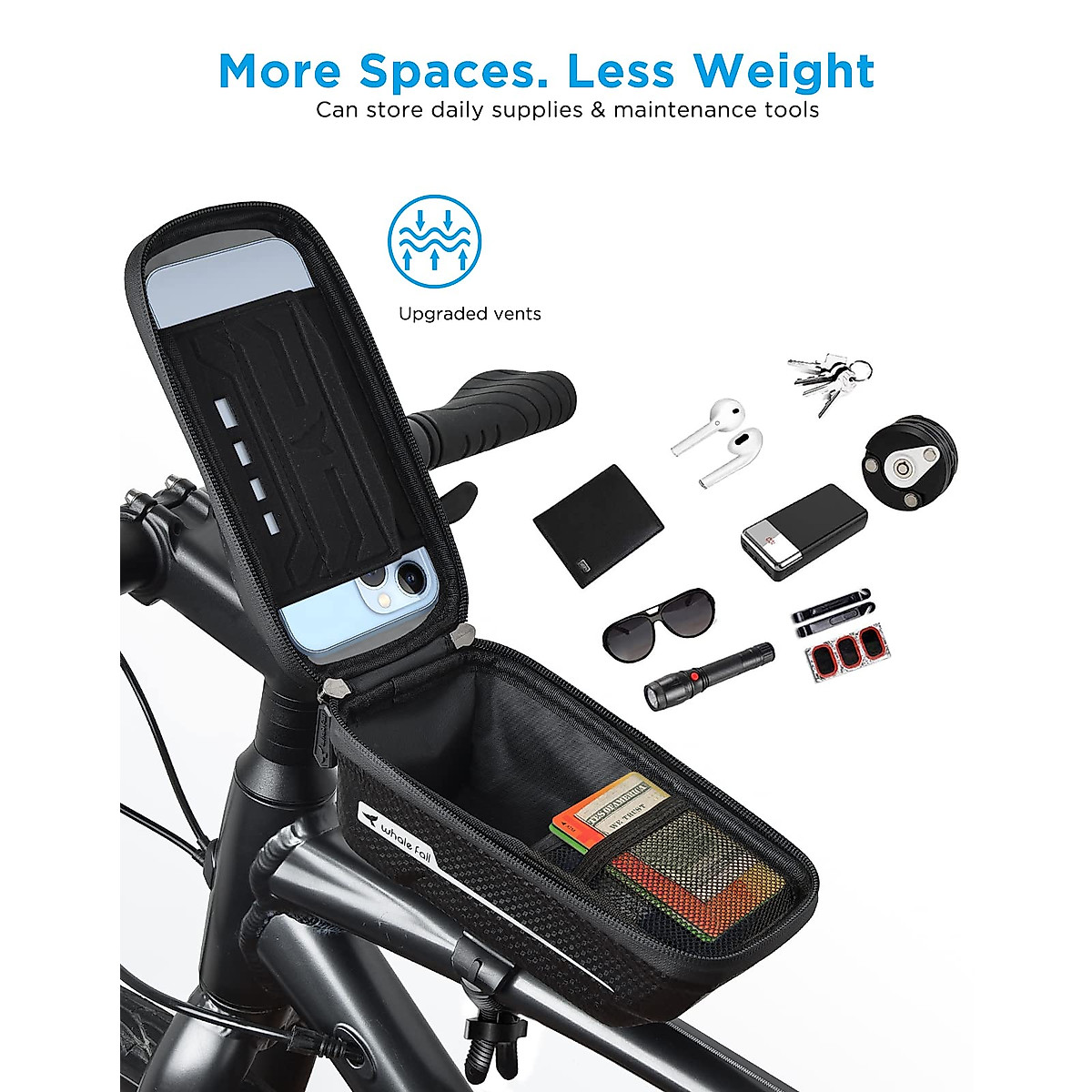 whale fall Newest Portable Bike Bag, Bike Phone Mount, Bike Accessories, Phone Holder for Bike, Sturdy/Waterproof, Germany Bayer 0.25mm TPU, 4” - 6.9” Cellphone, Black, X1 Pro