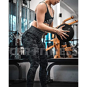 CFR Women High Waist Yoga Pants Butt Lifting Camo Workout Seamless Leggings #0 Black M