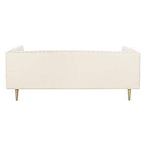 Safavieh Couture Home Carmina Modern Light Beige Faux Leather and Oak Sofa