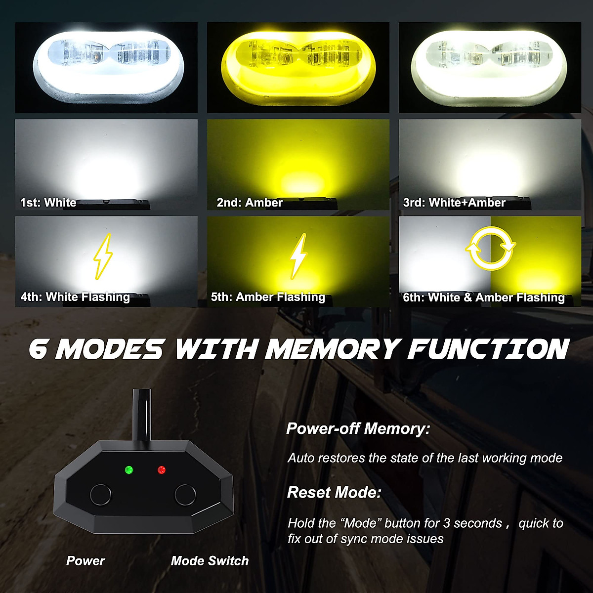 ASLONG 2PCS 4Inch LED Flood Single Row White/Amber Flasing Strobe Pods Work Lights Off Road Driving Fog Lights with Switch Wiring Harness for Truck, 4x4, SUV, ATV