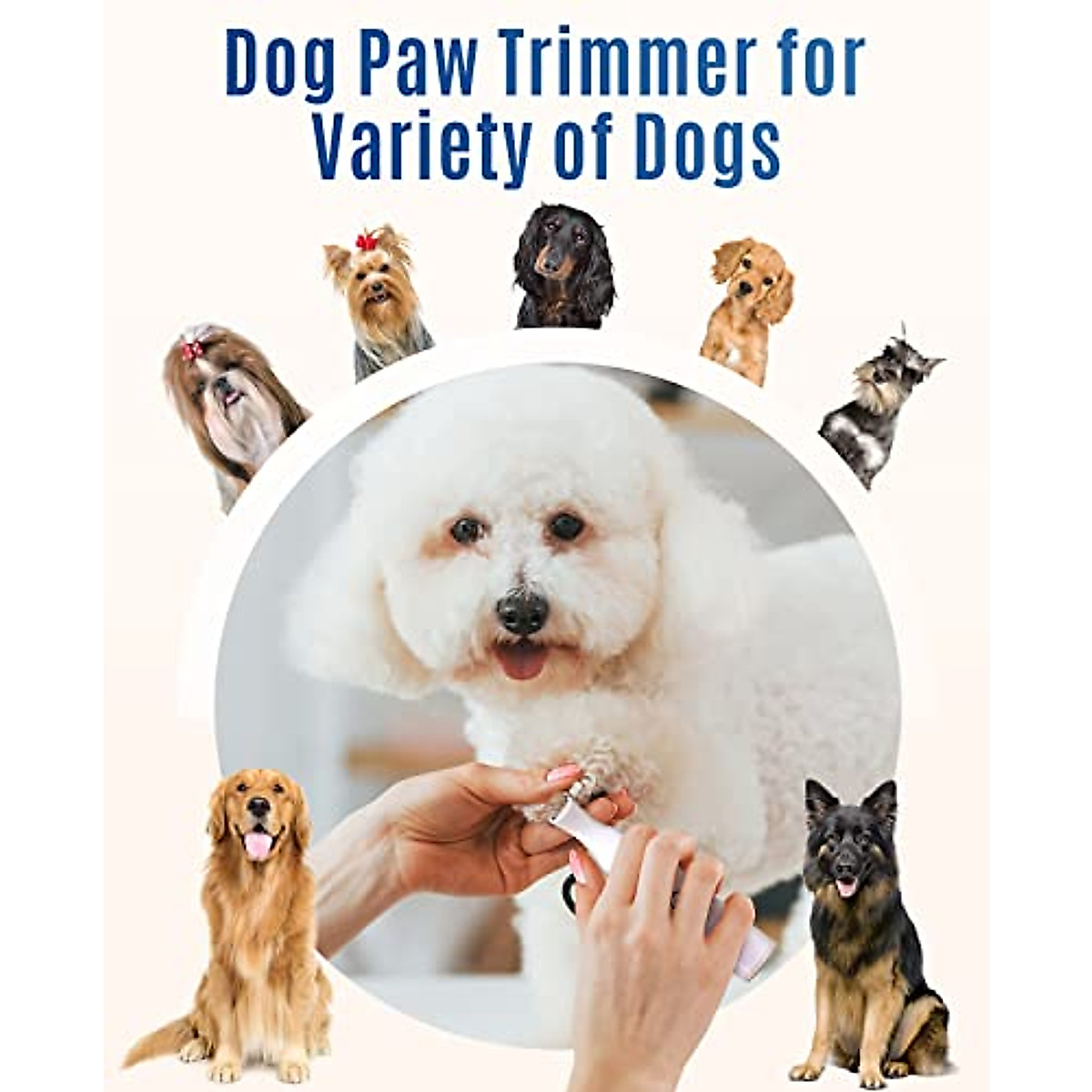 oneisall Dog Clippers with Double Blades,Cordless Small Pet Hair Grooming Trimmer,Low Noise for Trimming Dog's Hair Around Paws, Eyes, Ears, Face, Rump (White)