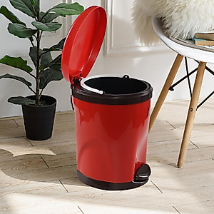 Easymanie 1.8 Gallon Round Pedal Trash Can, Small Waste Basket with Lid, Red Bathroom Garbage Can