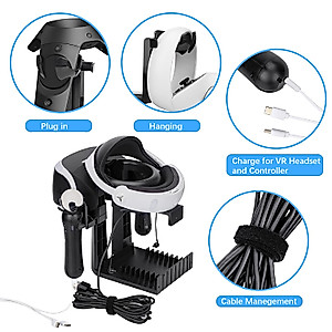 Wabracket 5 in 1 VR Stand,Wall Mount/Desk Bracket Kit for Oculus Quest 2/RIFT/GO/PS VR/HTC Vive,Headset and Controller Holder,Cable Management（Black