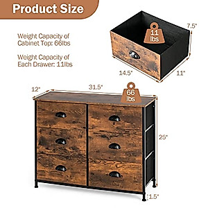 Giantex 6 Drawer Dresser for Bedroom, Chest of Drawers with Wood Top, Sturdy Steel Frame, Anti-toppling Kit, Retro Storage Cabinet with Removable Drawers for Living Room, Closet, Nursery