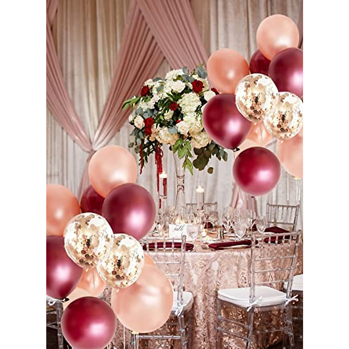 Burgundy Rose Gold Balloons/Burgundy Rose Gold Birthday Decorations/Fall Bridal Shower Decorations 15pcs Maroon Gold Wedding Decorations/Rose Gold Bachelorette Party Decorations