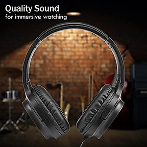 C G CHANGEEK Extra Long Cord Headphones for TV & PC with Volume Control, 18 Feet / 5.5M Extension Spring Coiled Cord, Universal 3.5mm AUX Audio, Wired Over Ear Stereo Headset, CGS-W6