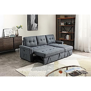 Vanacc Sofa with USB Charging Ports,Sleeper Sofa Couch for Living Room,Sleeper Sectional Sofa with Pull Out Bed,Futon Sofa Bed with Storage Chaise,Deep Seat Sofa (Grey)