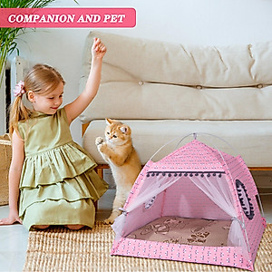 Gigreinc Cat Princess Indoor Tent House Pet Dog Cute Floral Cave Nest Bed Portable Dog Tents (M:38x38x36cm/15x15x14inch, Floral Pink)