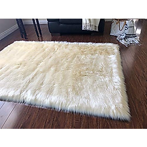 LAMBZY Faux Sheepskin Super Soft Hypoallergenic Square Area Rug Plush Fur Premium Shag (144", 365x365 cm, Cream)