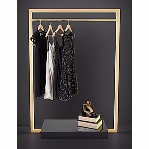 Displays2go Freestanding Garment Display Rack, Recessed LED Lighting, for Retail Boutique - Gold (SMOFCGRLED)