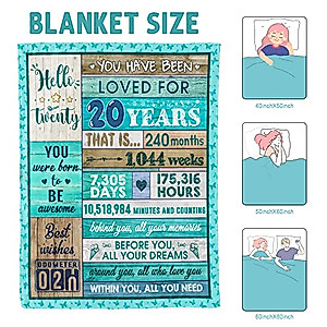 Winkwarm 20th Birthday Decorations for Her 20th Birthday Gifts for Her Him 20 Year Old Girl Boy Gift Ideas 20th Happy Birthday Gifts for Women Daughter Son Girl Boy Flannel Throw Blanket 60"X50"