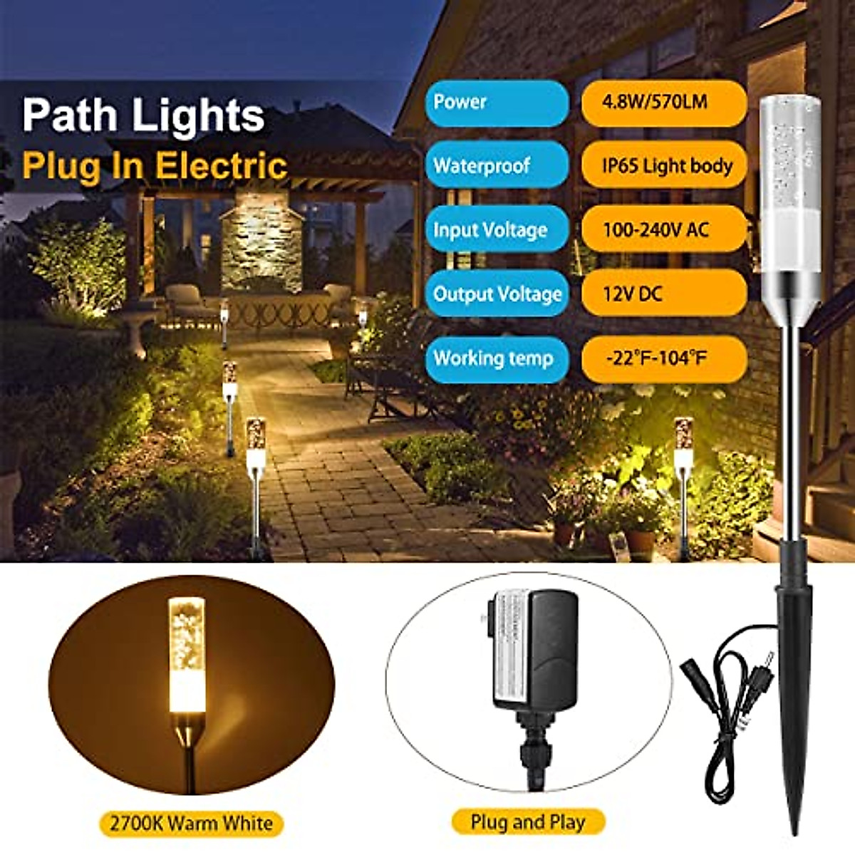 GreenClick Extendable 6 Pack LED Path Lights & Solar Pathway Lights, 2 Pack Solar Lights Outdoor Waterproof IP65