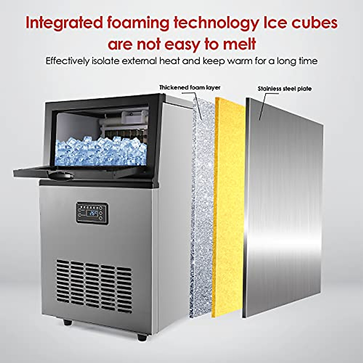 BESRTWE Commercial Ice Maker 100LBS/24H, Large LCD Display, Under Counter 403 Stainless Steel Ice Machine with 22LBS Storage Bin, 36 Ice Cubes/Cycle, Perfect for Home, Bar, Office, Restaurant