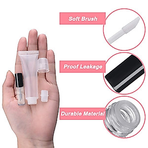 AMORIX 50PCS Mini Lip Gloss Tubes with Wand 1.2ml Empty Containers Clear Refillable Travel Lip Balm Bottles for Samples with 5ml Syringes DIY Lip Gloss Base + Tag Labels Stickers (Black)
