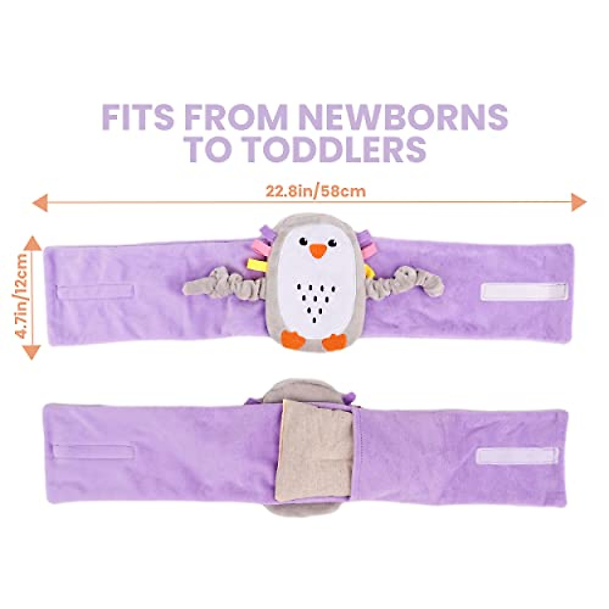 Superse Colic and Gas Relief for Newborns - Colic Calm Baby Heating Pad Belly Band for Upset Stomach and Baby Reflux - Warm Aroma Stomach Band for Fussy Infant Gas with Washcloth (Purple penguin)