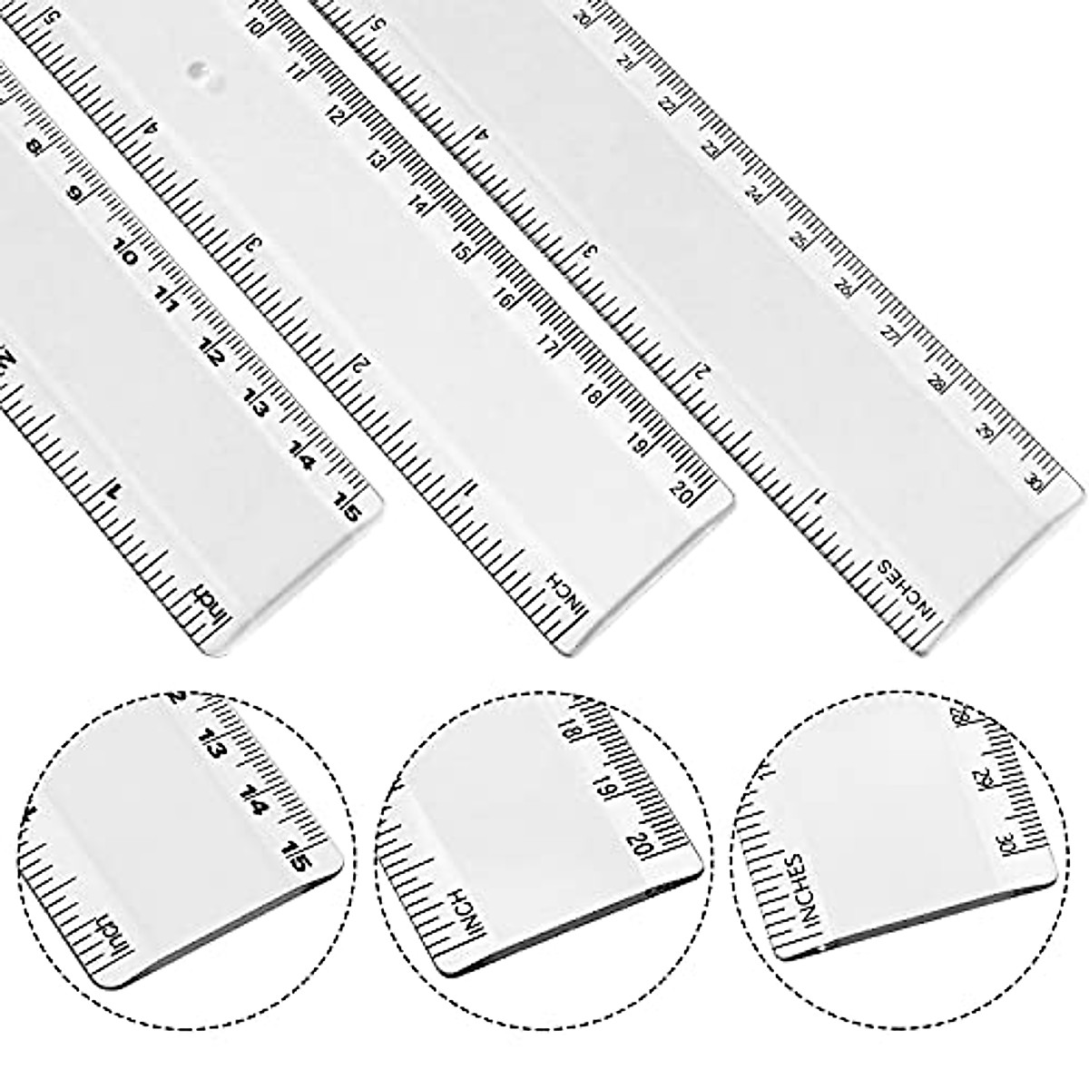 Plastic Transparent Straight Ruler Measuring Tool 6 Inch 8 Inch 12 Inch Ruler Set Rulers Bulk 3 Pack