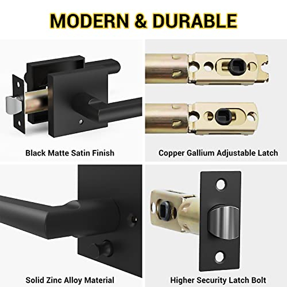 Ohuhu Door Handle, Matte Black Door Knob, Door Handles, Bedroom Door Lock, Door Lever with Modern Contemporary Slim Square Design for Home Bathroom Privacy in Satin Zinc