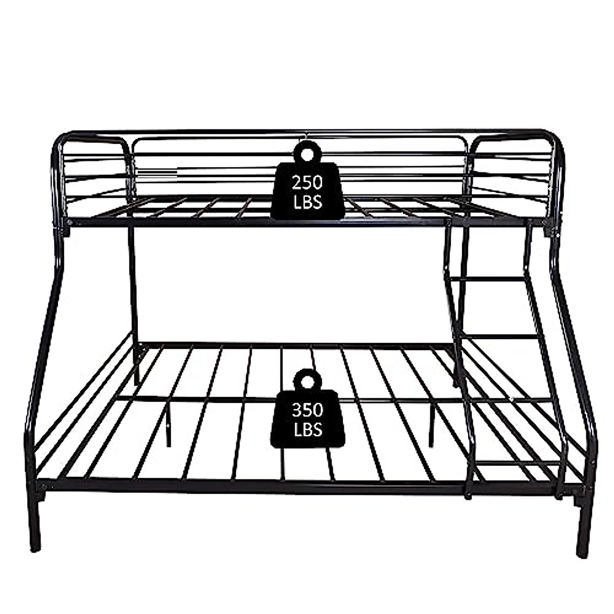 Anwickhomk Metal Bunk Bed Twin Over Full Size,Heavy Duty Floor Bunk Beds Frame with Enhanced Upper-Level Guardrail and Ladder for Boys Girls Adults Dormitory Bedroom,No Box Spring Needed,Black