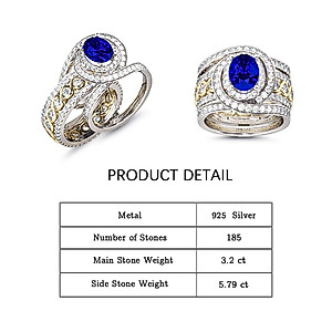 Jeulia Oval Solitaire Engagement Silver Ring: Sterling Bridal Ring Sets Sapphire Blue Cubic Zirconia Wedding Eternity Band with Jewelry Box (Blue, 7)