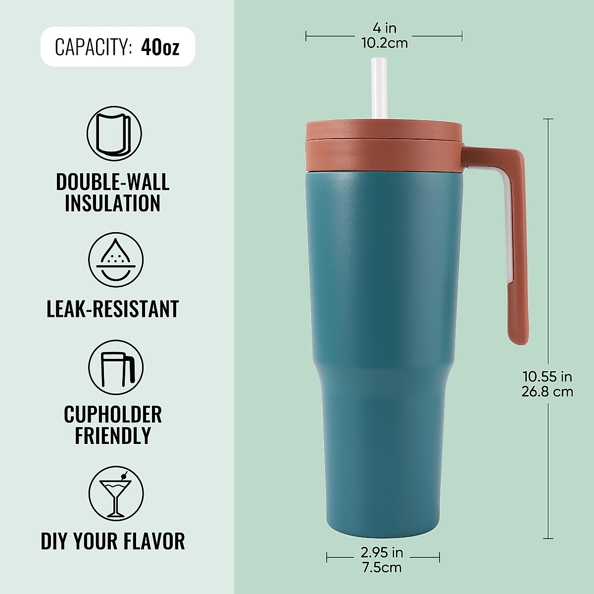 Fijinhom 40 oz Tumbler with Handle and Straw, Triple Layer Insulated Stainless Steel Water Bottle with Infuser, Travel Tumbler Fit Most Cupholder, Gifts for Women & Men, Lake Blue