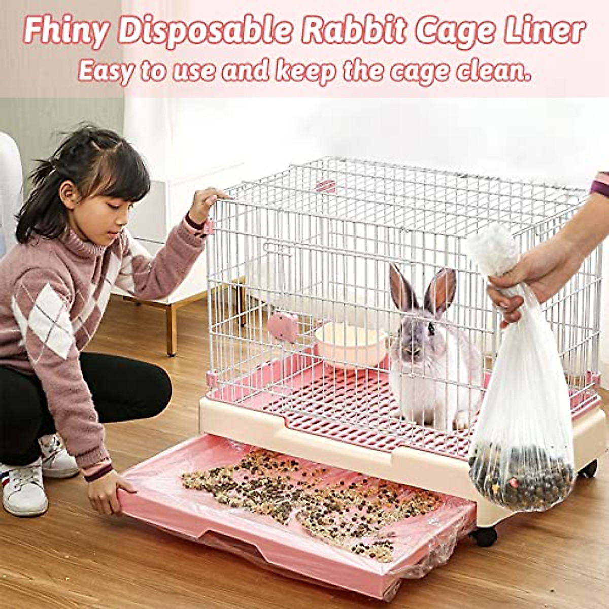 Fhiny 13.8'' x 9.9'' Disposable Guinea Pig Cage Liner, 100 PCS Plastic Rabbit Tray Liner Leak Proof Small Animal Litter Pan Bags Universal Hamster Cage Toilet Film for Bunny Chinchilla Hedgehog Bird