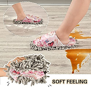 Roses Hydrangea Flower Mop Slippers Shoes Cover for Floor Cleaning Washable Dirty Dust Hair Cleaners Microfiber Mop Socks for Kitchen House Office