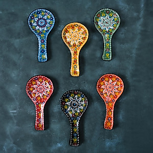 BCS Spoon Rest Set of 2 - Ceramic Spoon Holder for Stovetop & Kitchen Counter - Dishwasher Safe Handmade Kitchen Utensil (Green-Orange 4.5” W x 9" L)