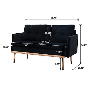 56-inch Small Velvet Sofa, Modern Loveseat Couch with Rose Golden Metal Legs, 700 Pounds Weight Capacity, Twin Size Sofa Couch with Removable Cushion for Living Room and Bedroom (Navy Black)