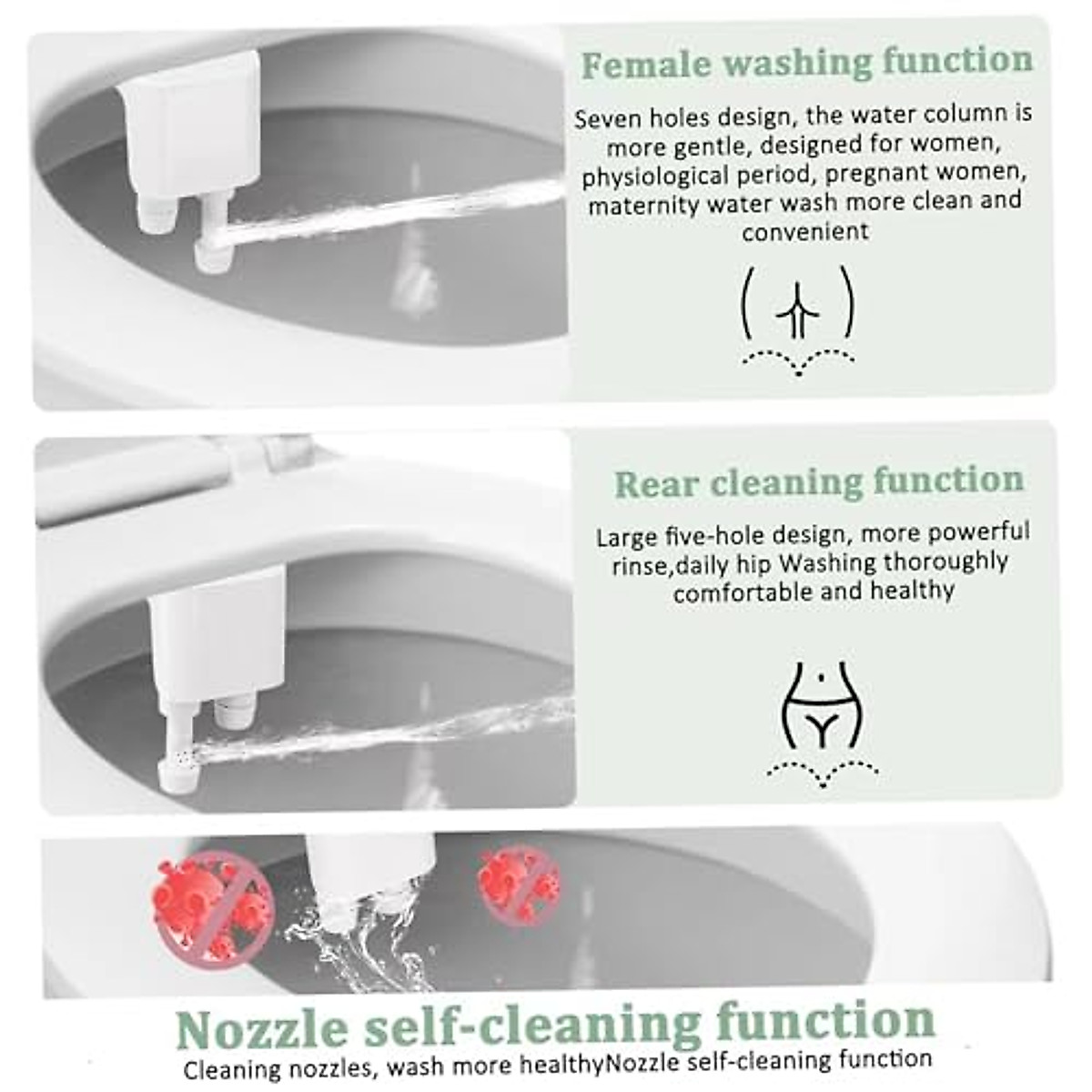Bidet Attachment for Toilet UK, Toilet Bidet Attachment, Ultra-Slim Bidet Sprayer with Dual Nozzle, Non-Electric Bidet Spray Adjustable Pressure for Feminine/Posterior Wash