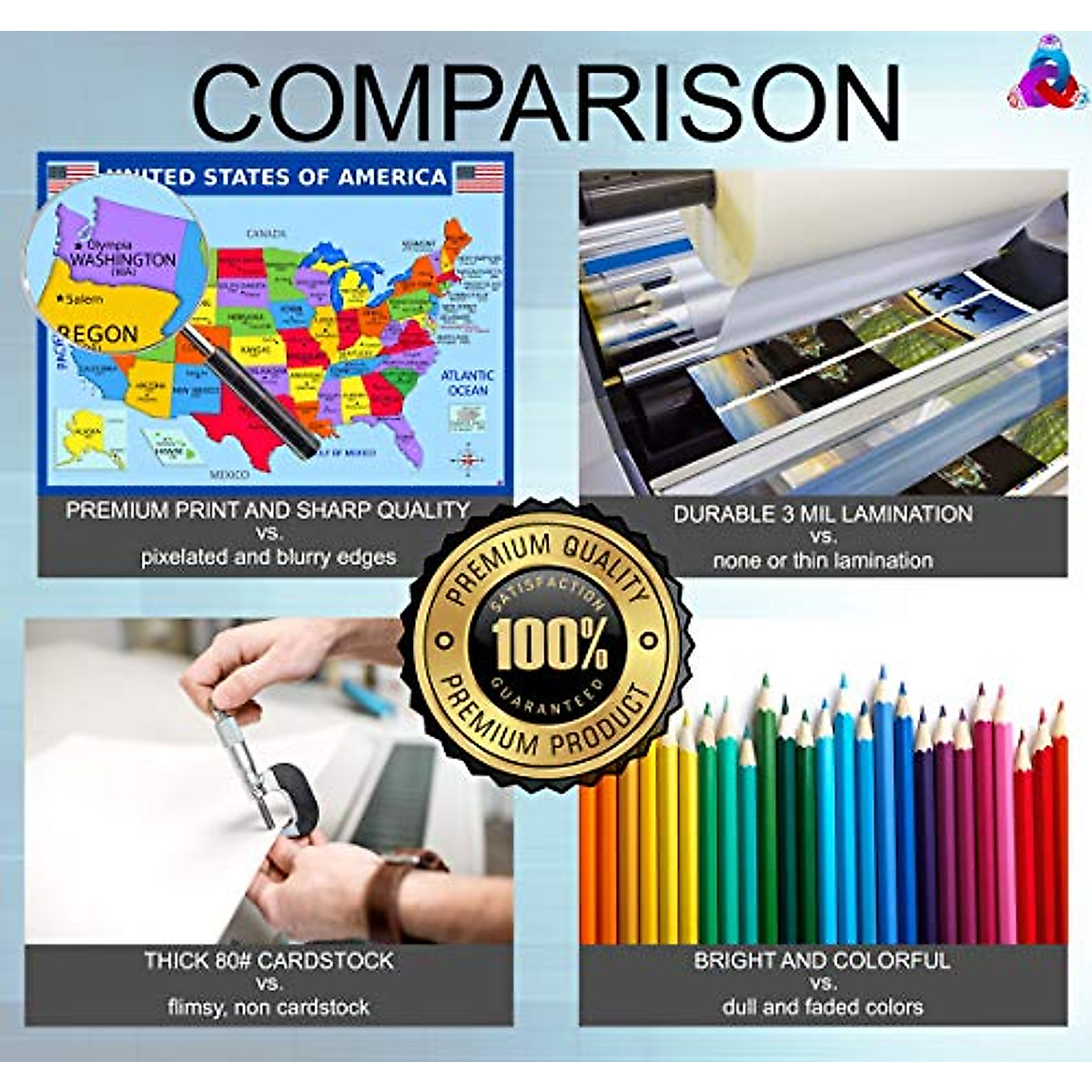 World Map Poster, United States USA Map, Solar System Posters for Kids - Laminated, Size 14x19.5 in.- Educational Posters for Elementary Classroom Decorations, Teacher Supplies (Maps and Solar)