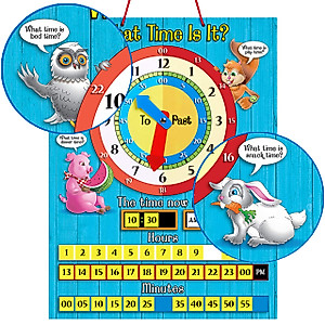 ZazzyKid Tell Time Teaching Clock for Kids: 12.6 x 16.5 inches Board with Magnetic Game Numbers