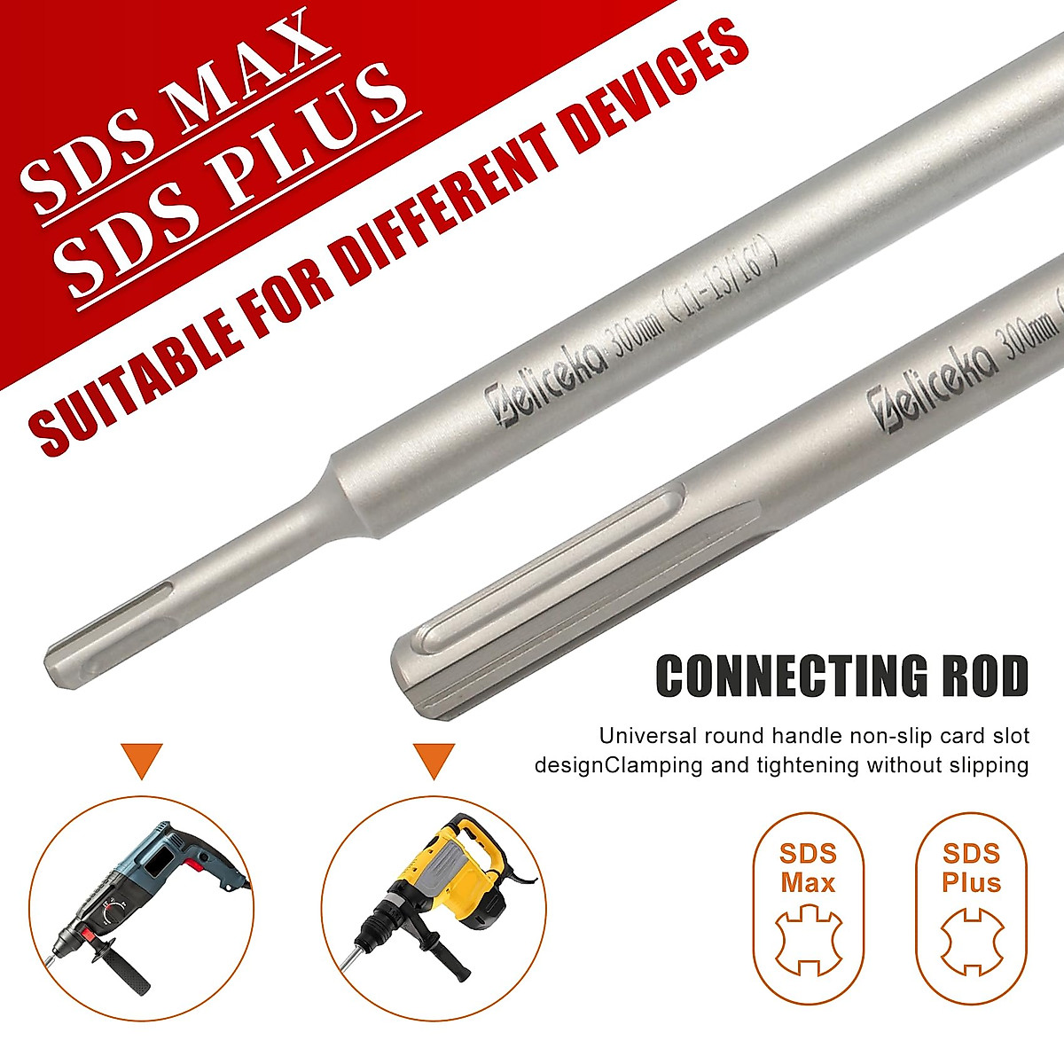 Zeliceka 17PCS Concrete Hole Saw Kit with SDS Plus & Max Shank, Kit Size 30 40 50 65 80 100 110 MM, Concrete Hole Saw Set for Concrete Brick Stone Cement Wall