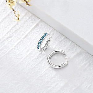 March Birthstone Huggie Hoop Earrings Sterling Silver Simulated Aquamarine Blue Birthstone Huggie Hoop Earrings Birthday Gifts for Women