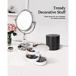 CONBOLA Jewelry Organizer, Small Jewelry Storage Box Earring Holder for Women, 5-Layer Rotating Travel Jewelry Tray Case with Lid for Bracelets Rings Bracelets(White)