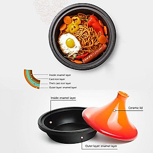 MYYINGBIN Tagine Enameled Cast Iron Pot with Ceramic Lid for Different Cooking Styles and Temperature Settings, Lead Free Slow Cooker, Red