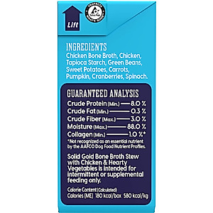 Solid Gold Bone Broth Stew - Dog Food Topper & Dog Treat Rich in Natural Collagen for Gut Health - Grain Free Formula Packed with Protein & Hearty Vegetables - Great for Picky Eaters - 6 Pack