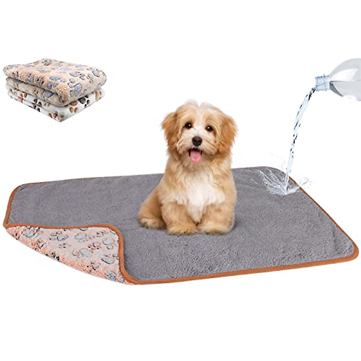 YUEPET Waterproof Dog Blankets, 2 Pack Washable Dog Blankets for Bed Couch Sofa Protector Fleece Flannel Puppy Blanket Soft Plush Reversible Throw Blanket for Small Dog Puppy Cat 30"×20"(White+Coffee)