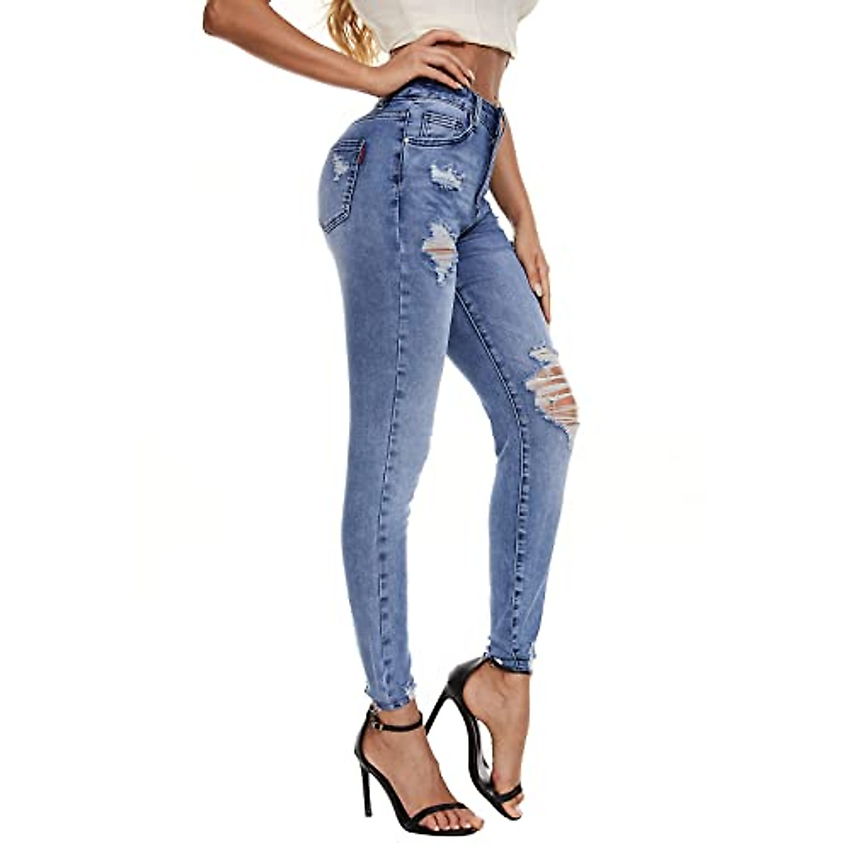 VIPONES Women Classic High Waisted Skinny Stretch Distressed Butt Lifting Jeans Slim Fit Denim Pants (149,12)
