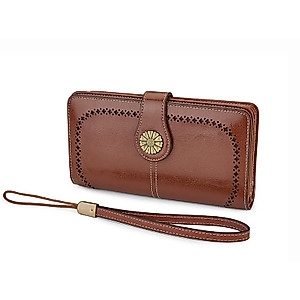 VANNANBA Womens Wallet Long Large RFID Oil-waxed Leather Clutch Wallet Wristlet Organized Purse